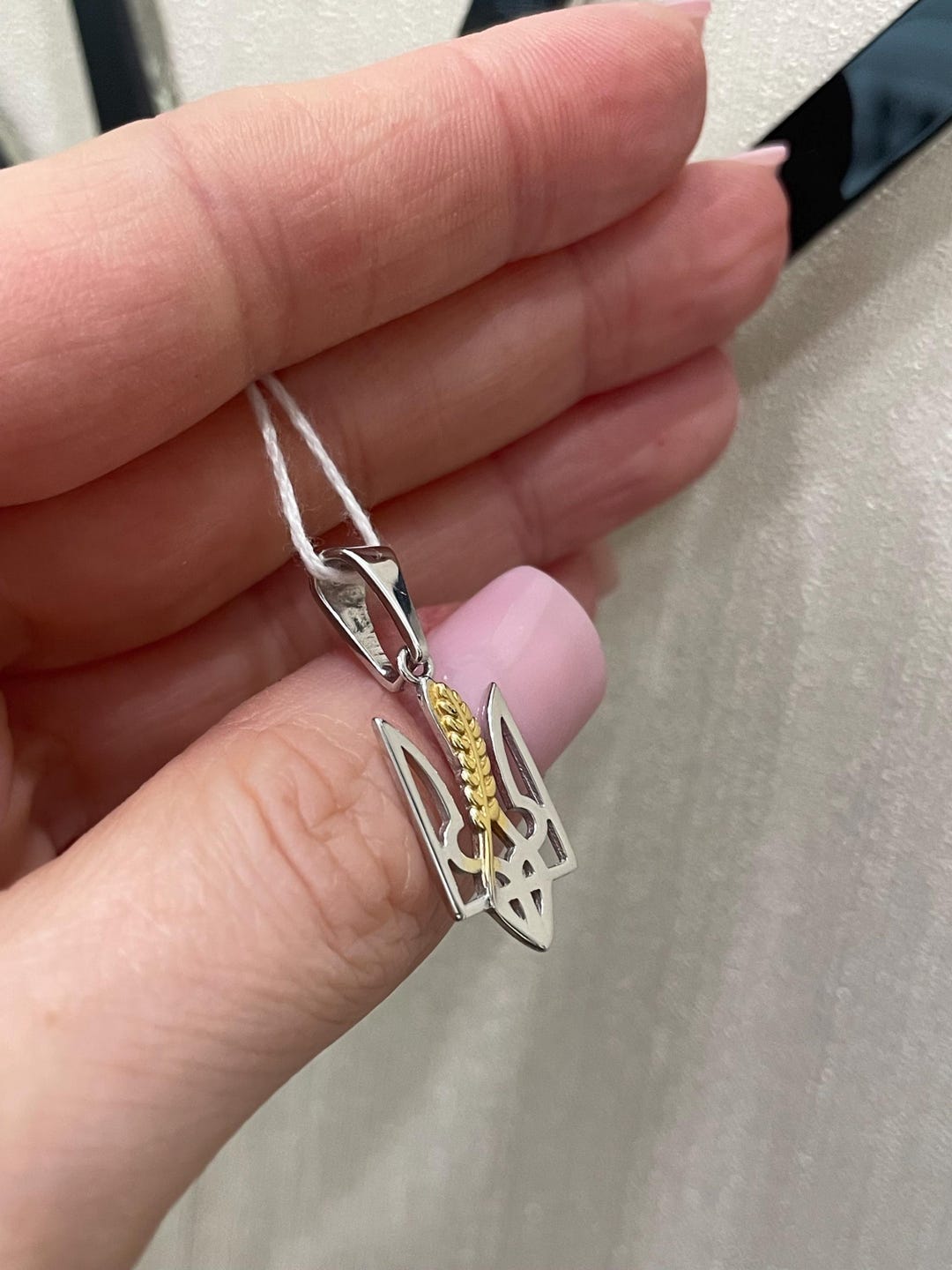 Tryzub Silver Pendant 925 Ukrainian Trident Necklace With Gold Ear.gerb ...