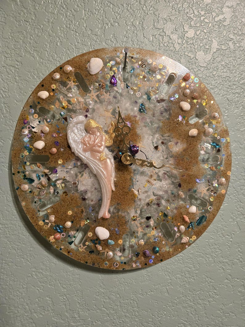 Handmade 13 "resin Wall Clock – Angel, Seashell, Ocean Decor (13") - Etsy
