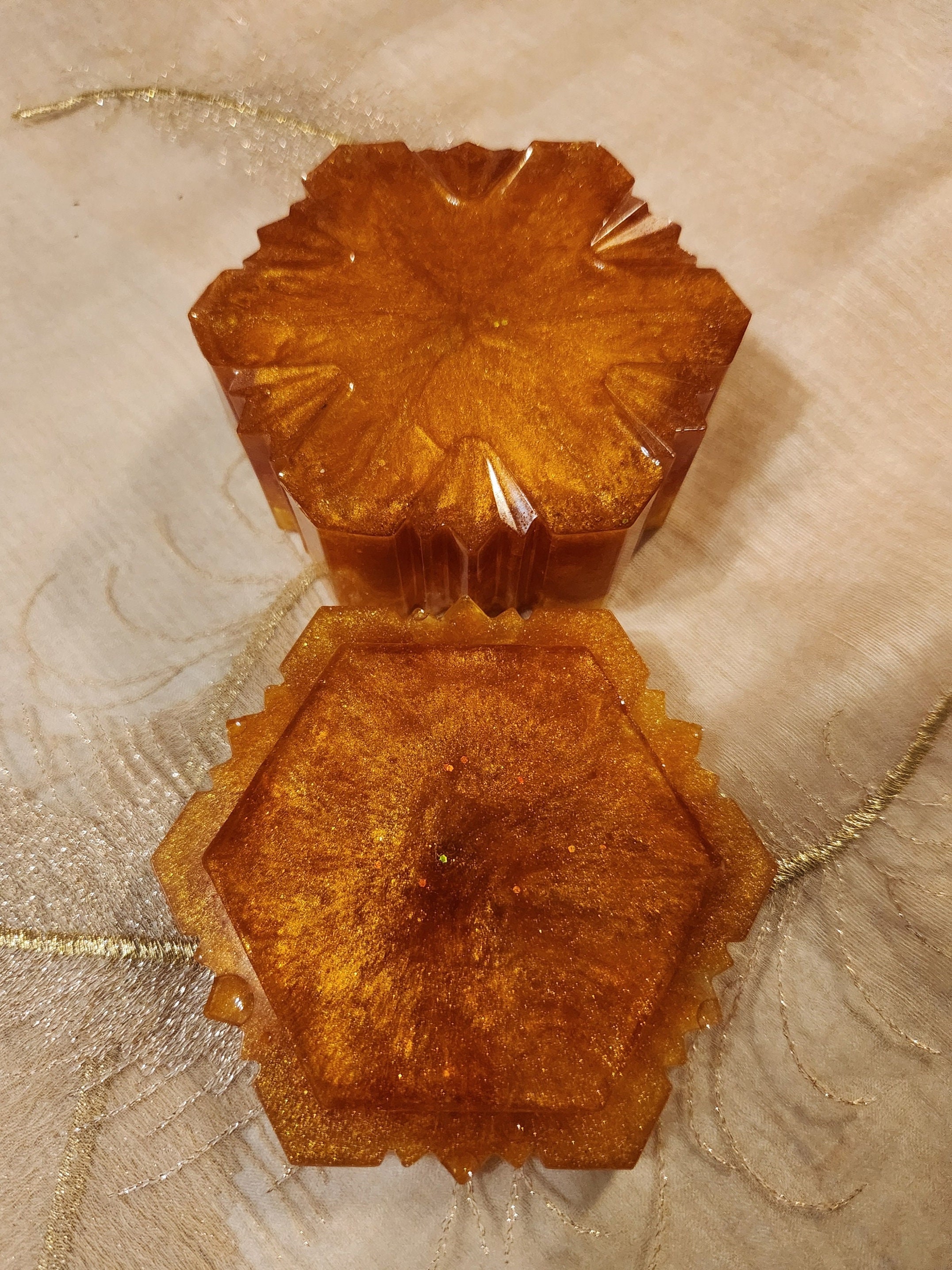 Golden Mango Treasure Box Hexagon Jewelry Box With Purple Crystals ...