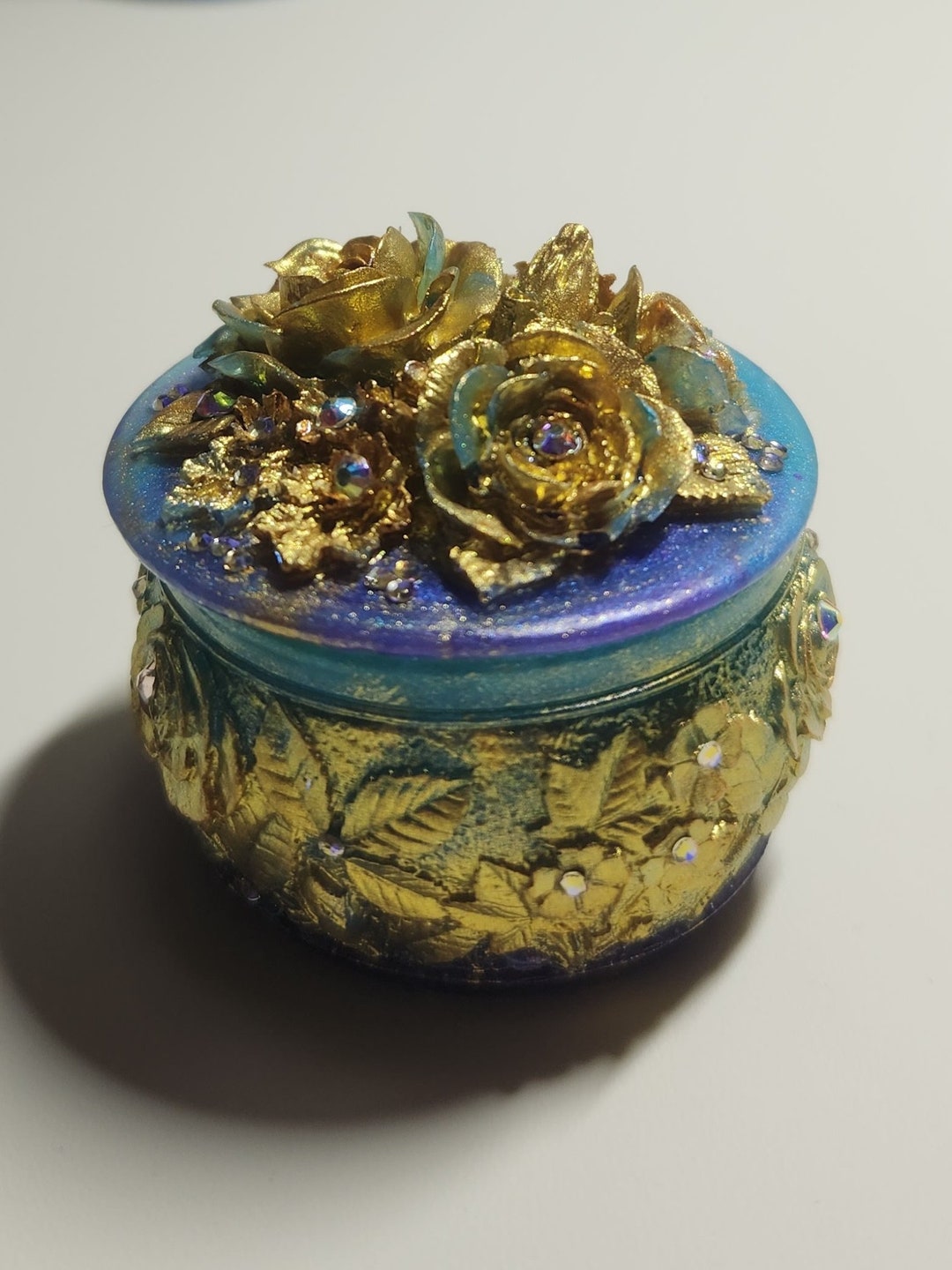 A Little Blue and Gold Floral Ring Box - Etsy