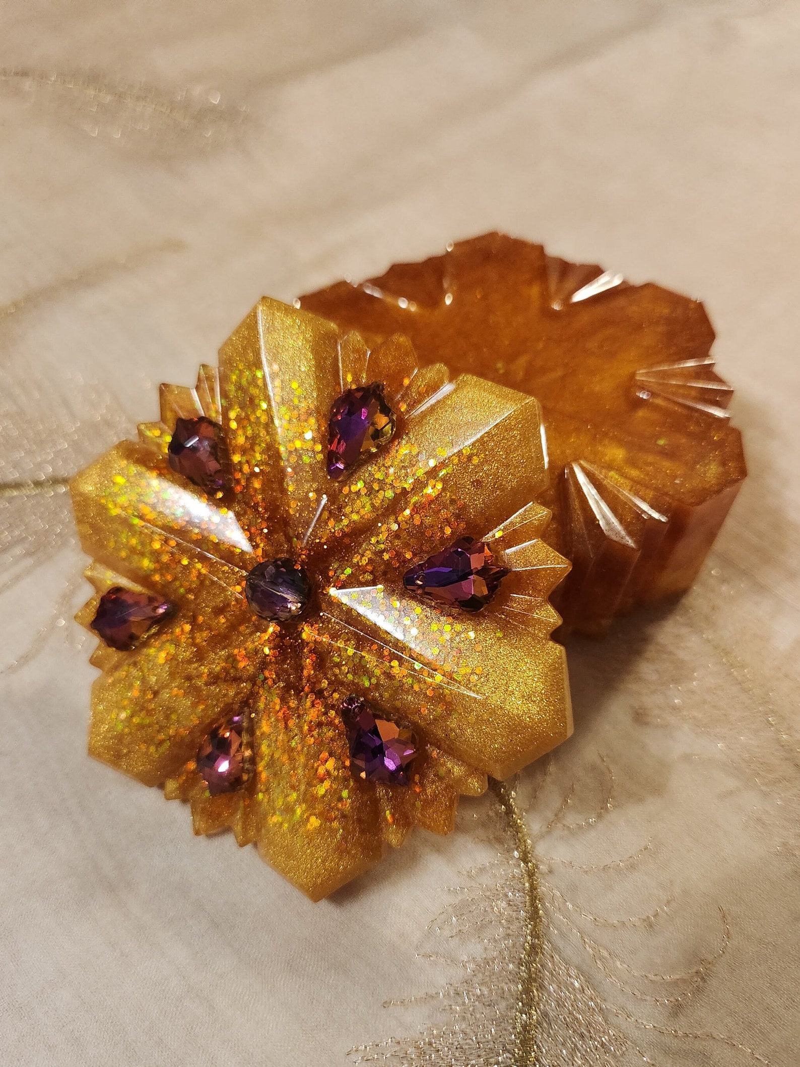 Golden Mango Treasure Box Hexagon Jewelry Box With Purple Crystals ...