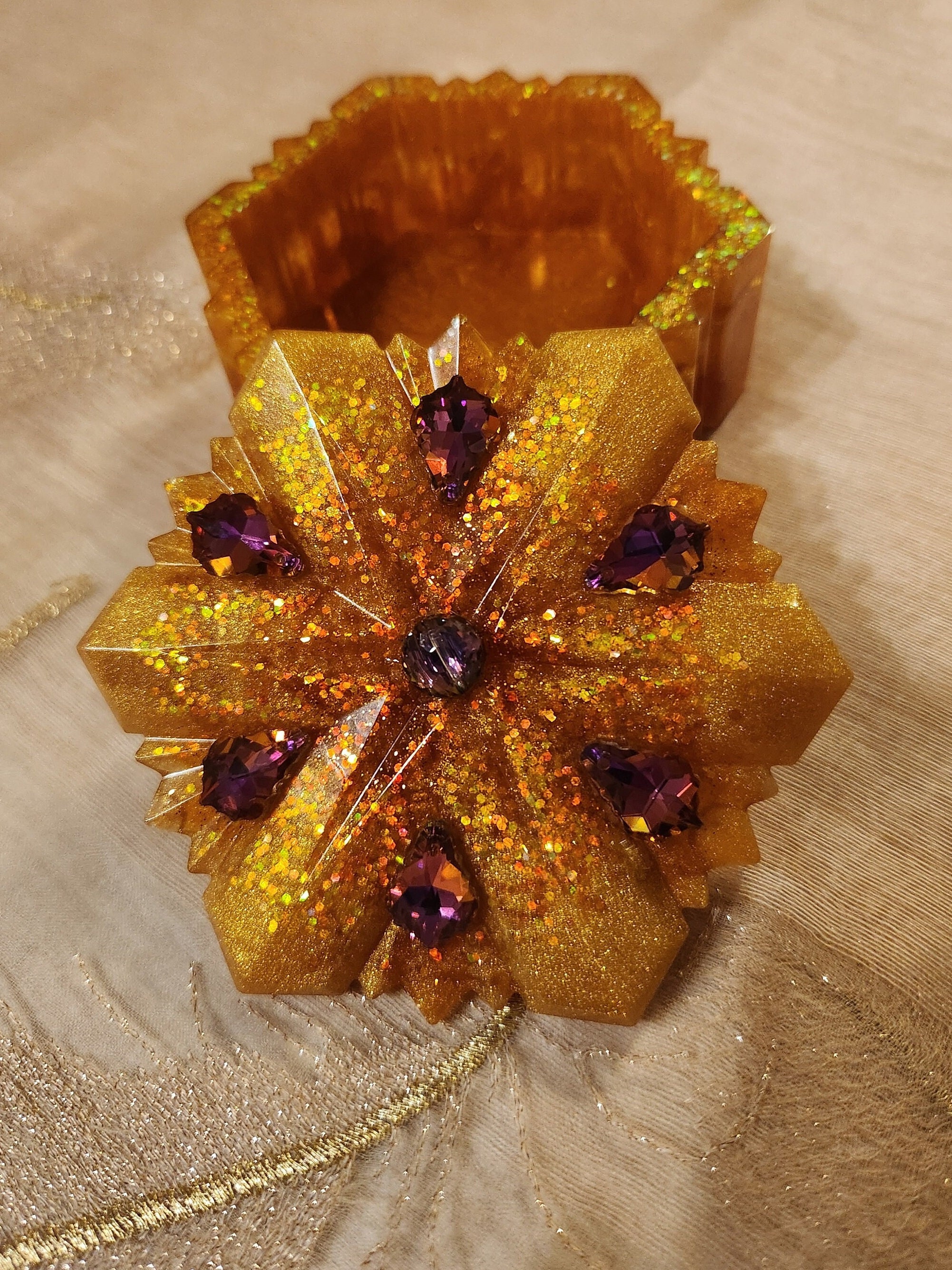 Golden Mango Treasure Box Hexagon Jewelry Box With Purple Crystals ...