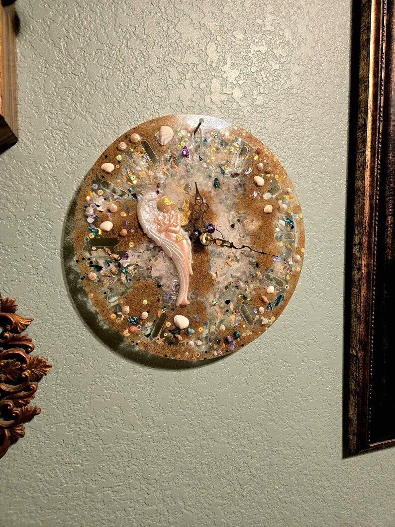 Handmade 13 "resin Wall Clock – Angel, Seashell, Ocean Decor (13") - Etsy