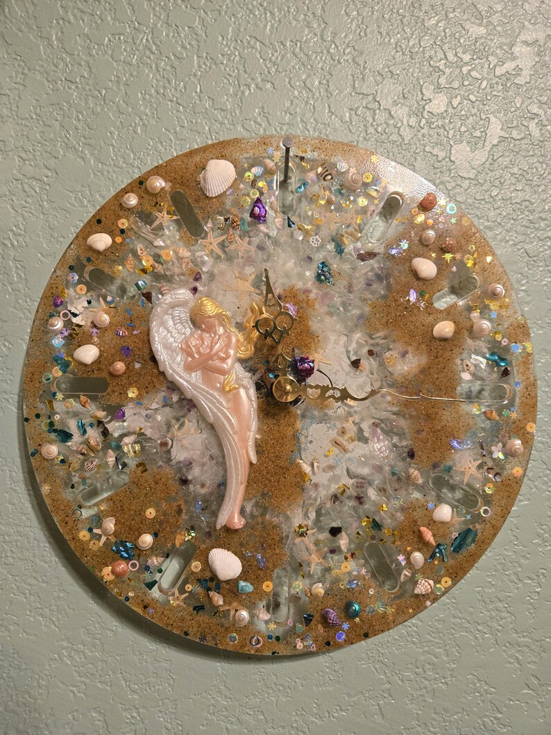 Handmade 13 "resin Wall Clock – Angel, Seashell, Ocean Decor (13") - Etsy