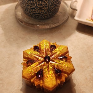Golden Mango Treasure Box Hexagon Jewelry Box With Purple Crystals ...