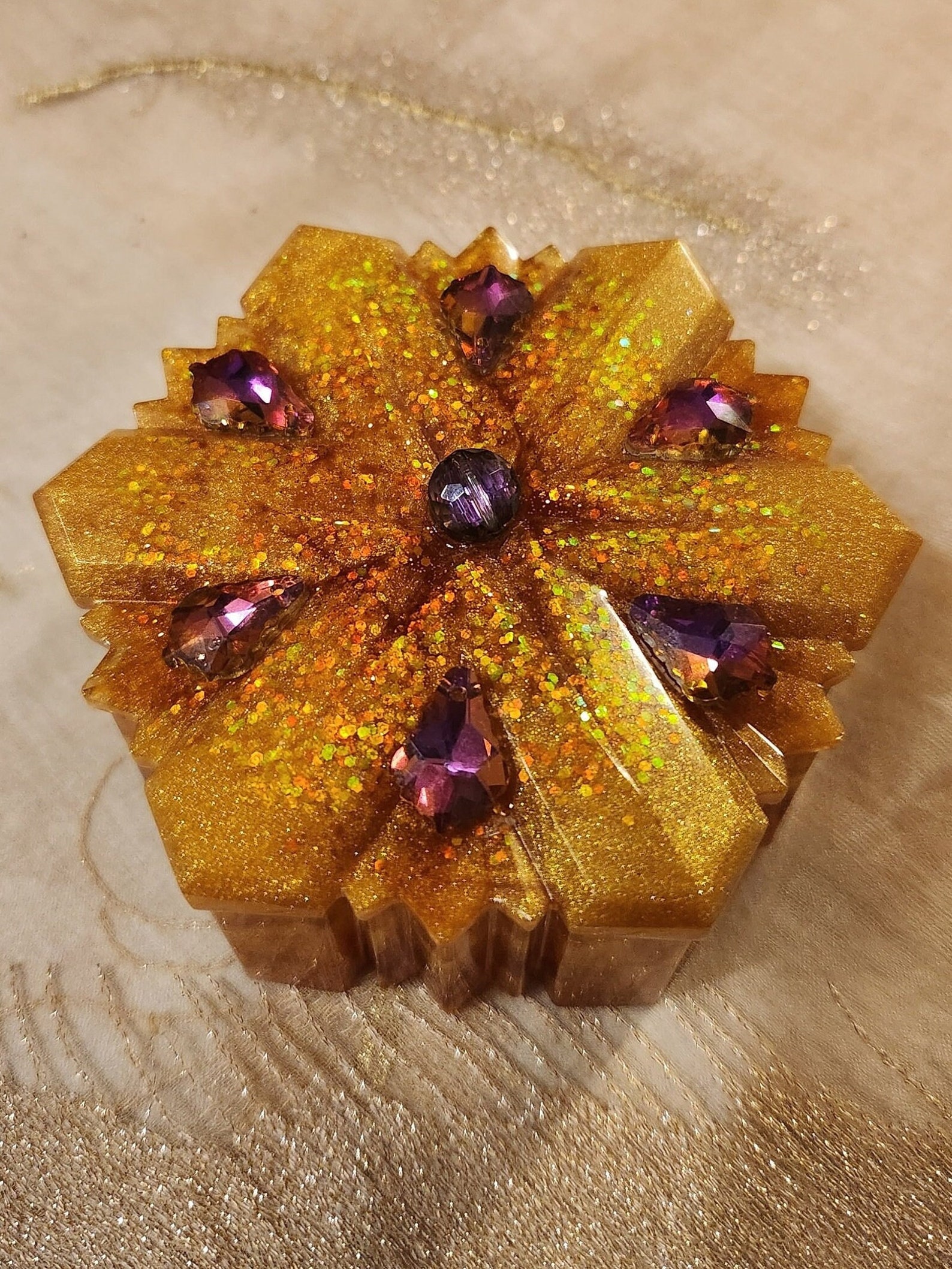Golden Mango Treasure Box Hexagon Jewelry Box With Purple Crystals ...