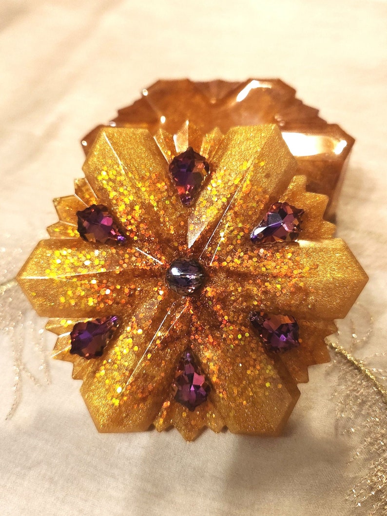 Golden Mango Treasure Box Hexagon Jewelry Box With Purple Crystals ...