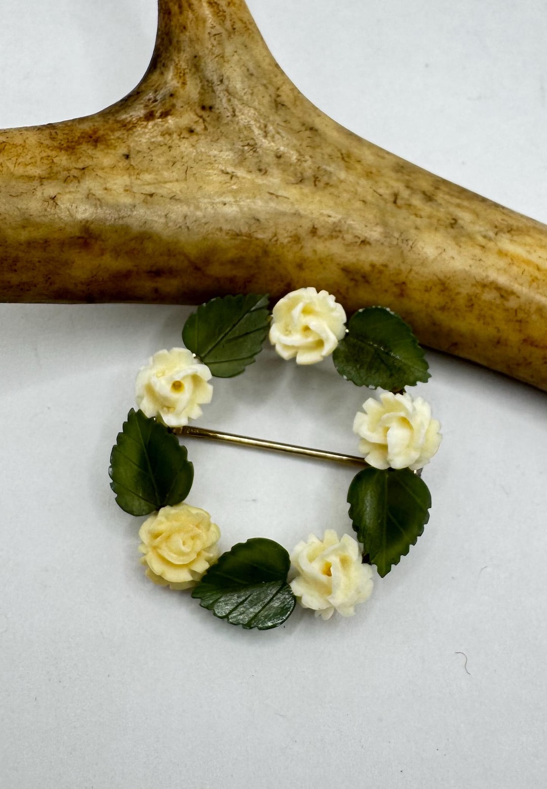 Vintage Flower Green Jade Rose Brooch Pin - Gold Filled - Unique ...