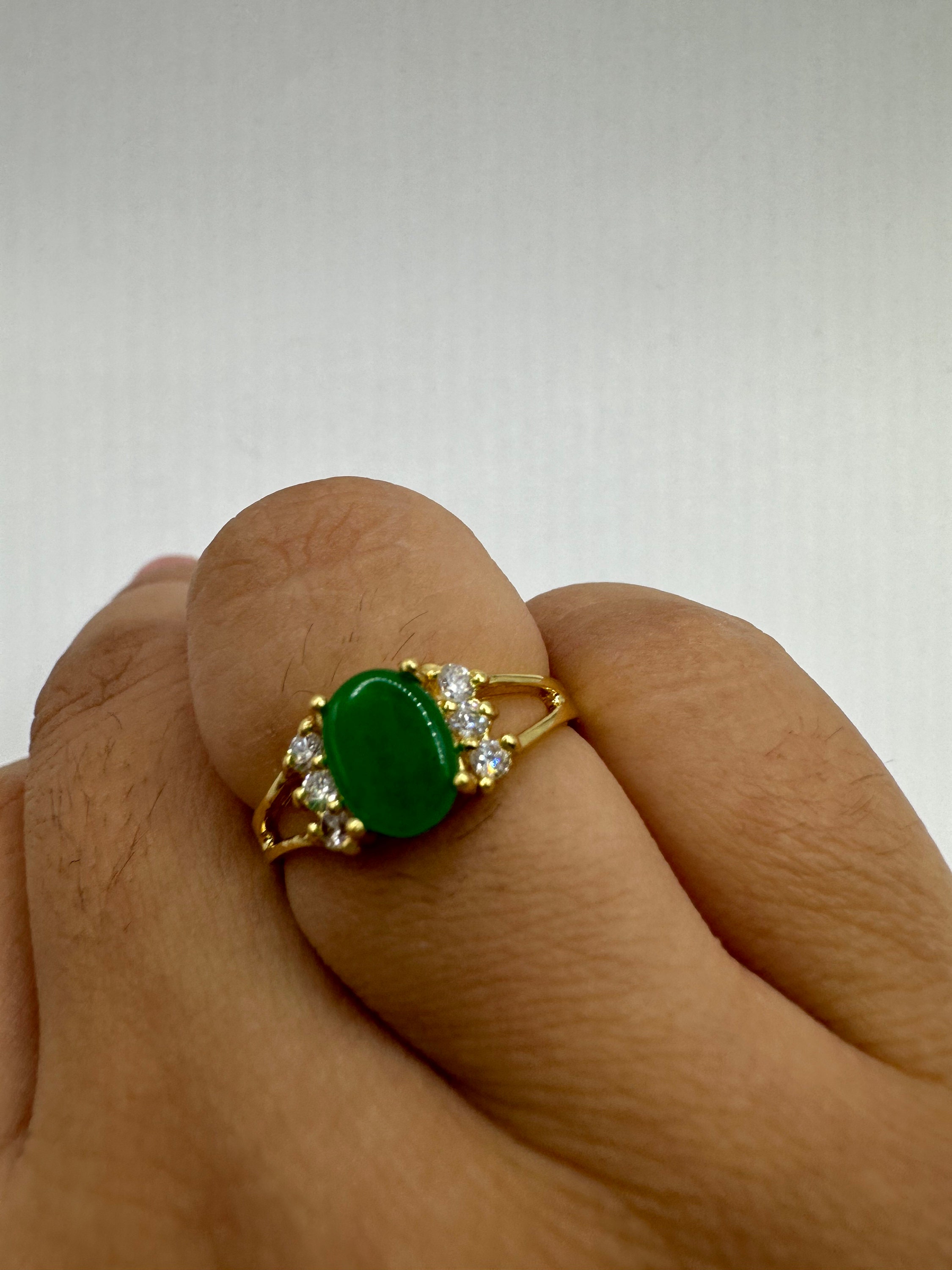 Vintage Gold Jade Ring Small Emerald Green Fun Jade Lucky Gemstone ...