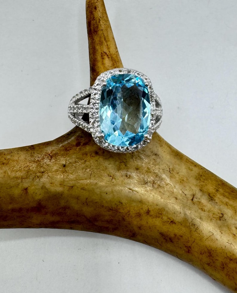 Vintage Blue Topaz Cocktail Ring: 925 Sterling Silver Boho Engagement ...