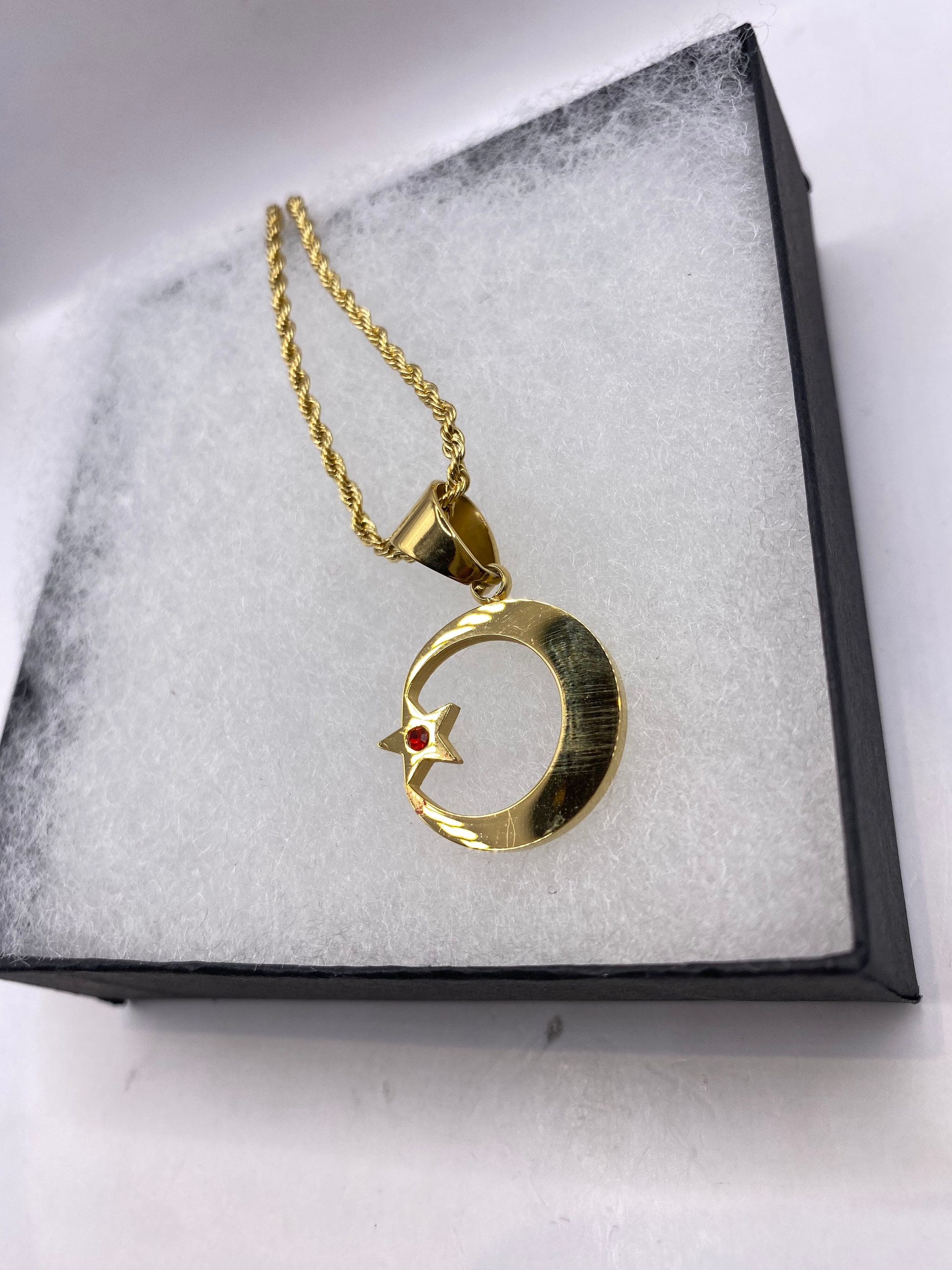 Vintage Gold Pendant Nation of Islam Muslim Moon Crescent Star Charm ...