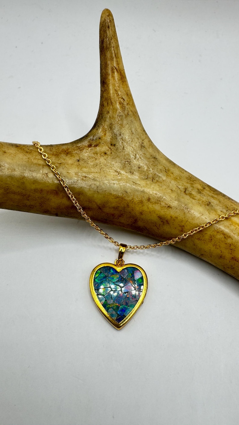 Vintage Blue Fire Opal Heart Necklace: Delicate Gold Filled Chain - Etsy UK