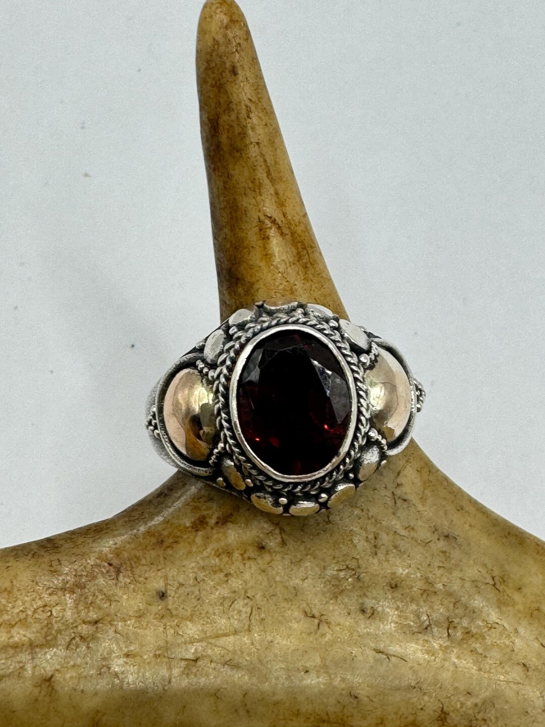 Vintage Silver 14K Gold Garnet Boho Cocktail Ring 925 Sterling Antique ...