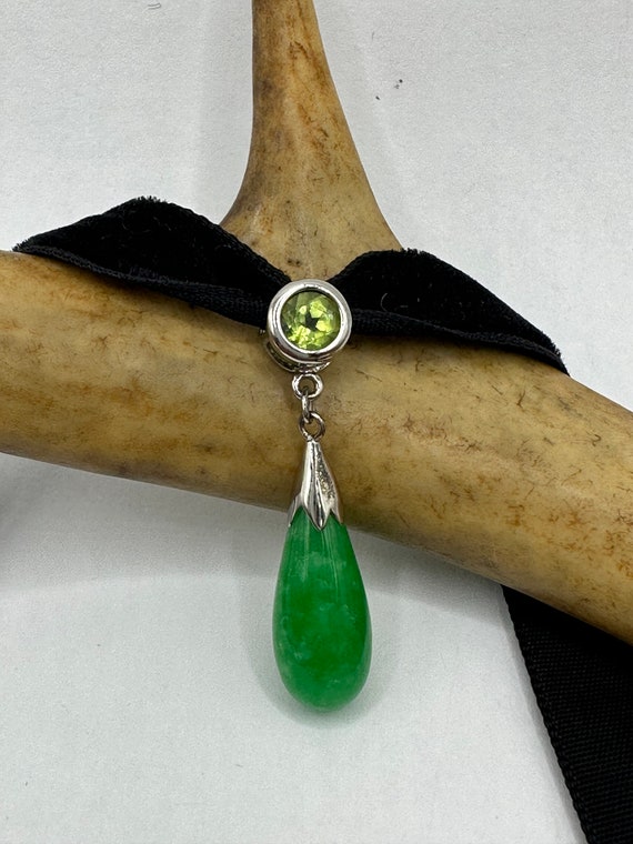 Vintage Green Jade Choker 925 Sterling Silver Necklace - Gem