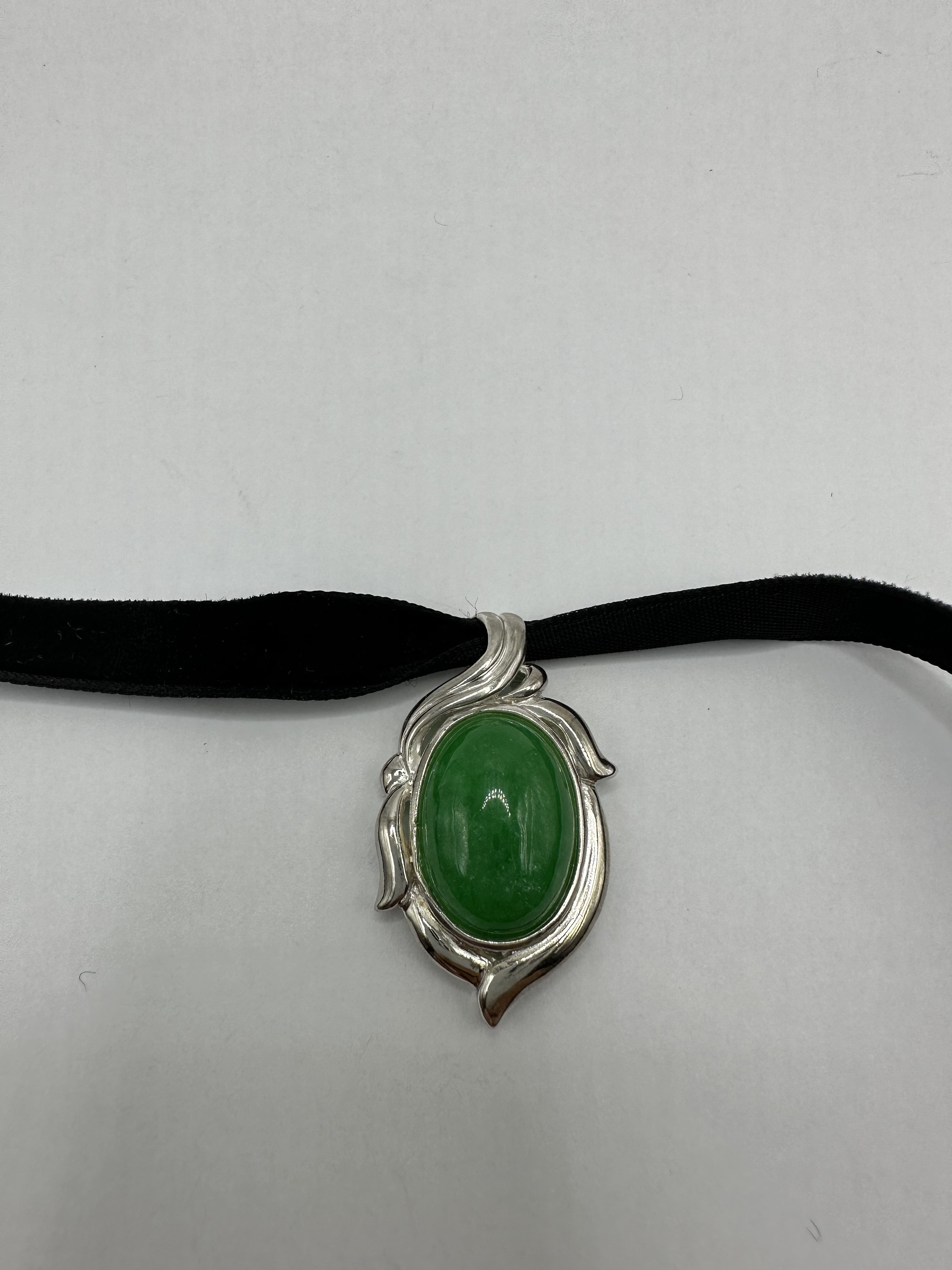 Vintage Green Jade Choker 925 Sterling Silver Necklace - Etsy