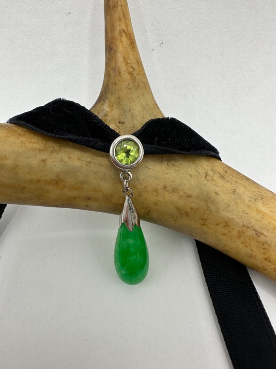 Vintage Green Jade Choker 925 Sterling Silver Necklace - Gem