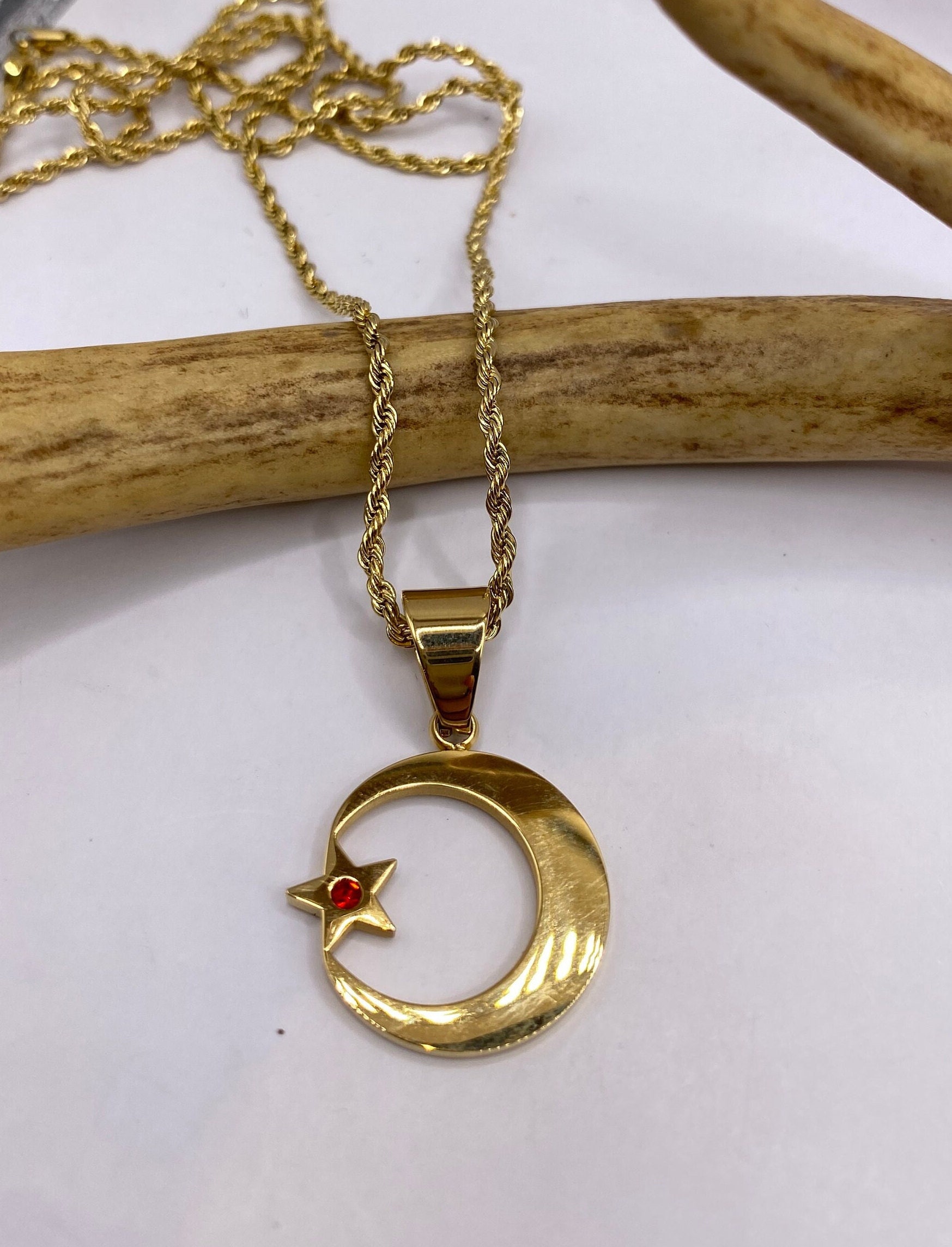 Vintage Gold Pendant Nation of Islam Muslim Moon Crescent Star Charm ...