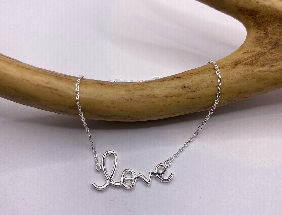 Tiny Silver Bracelet | Love Word Script Charm | 925 Sterling Silver ...