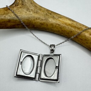 Vintage Book Locket Necklace: Etched Stainless Steel Pendant, Sterling ...