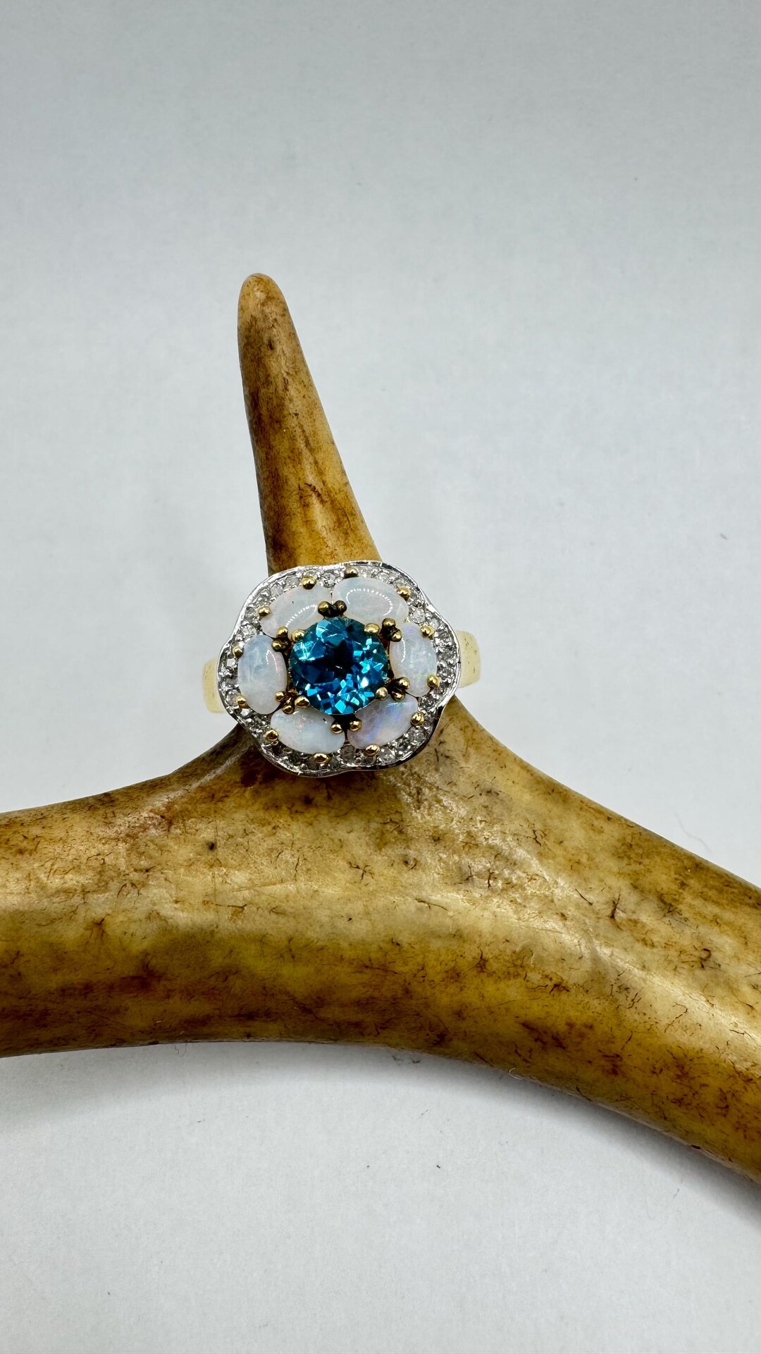 Vintage Sterling Silver Topaz Ring | Opal, Diamond Flower Ring, Size 7 ...
