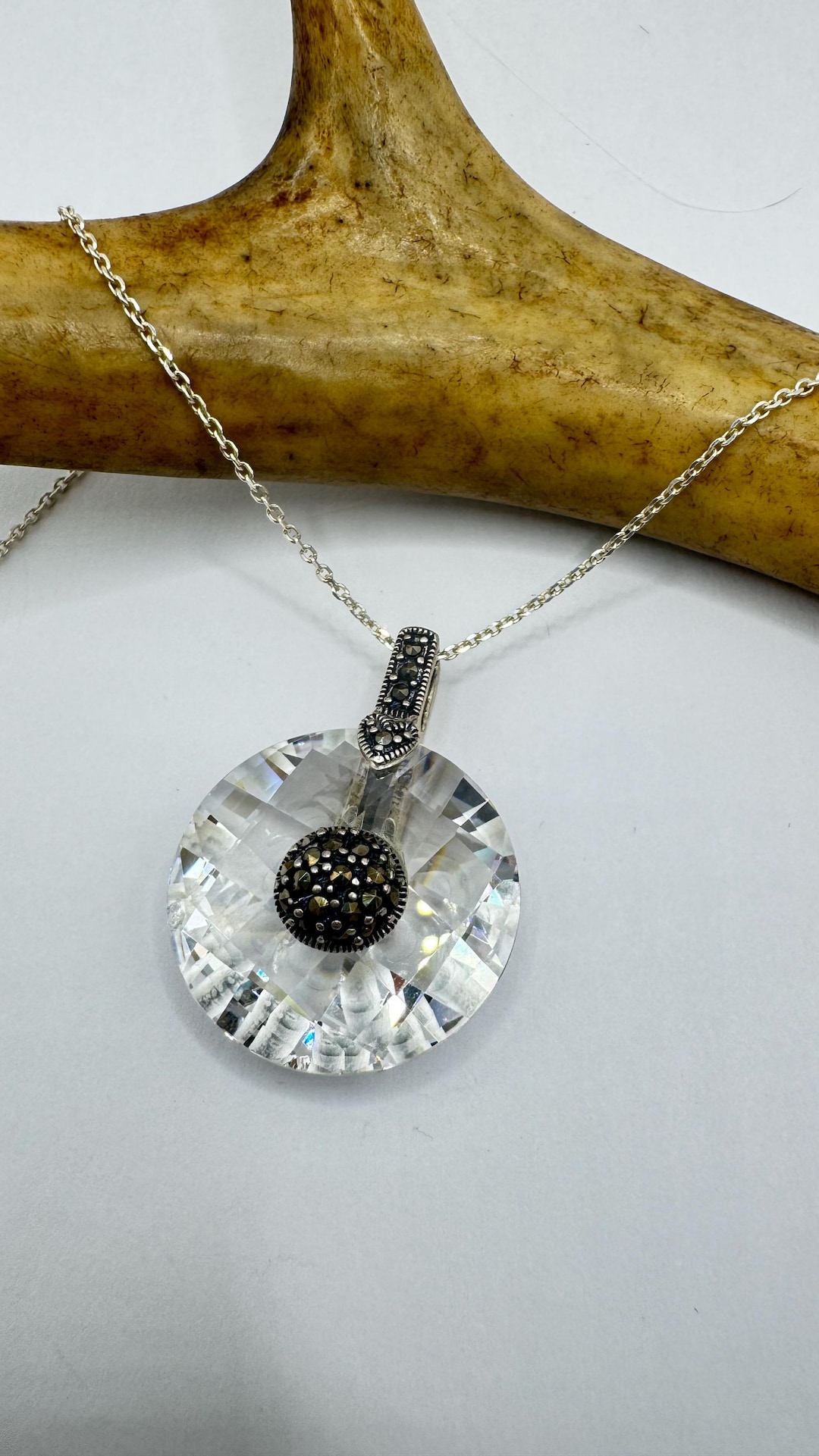 Vintage Marcasite Choker Necklace - Clear Crystal Pendant - Etsy