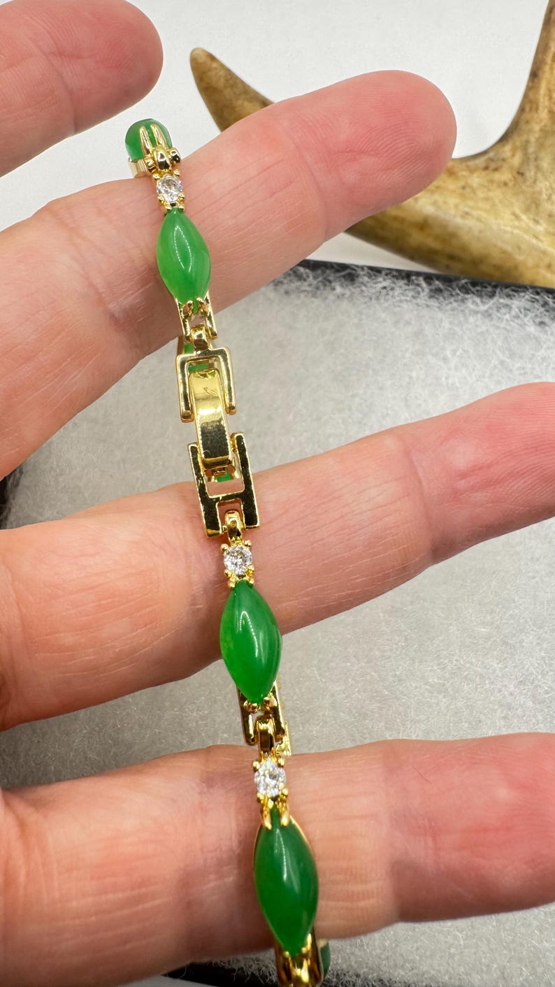 Vintage Gold Bracelet | Green Lucky Jade Bracelet 8 Inch - Etsy