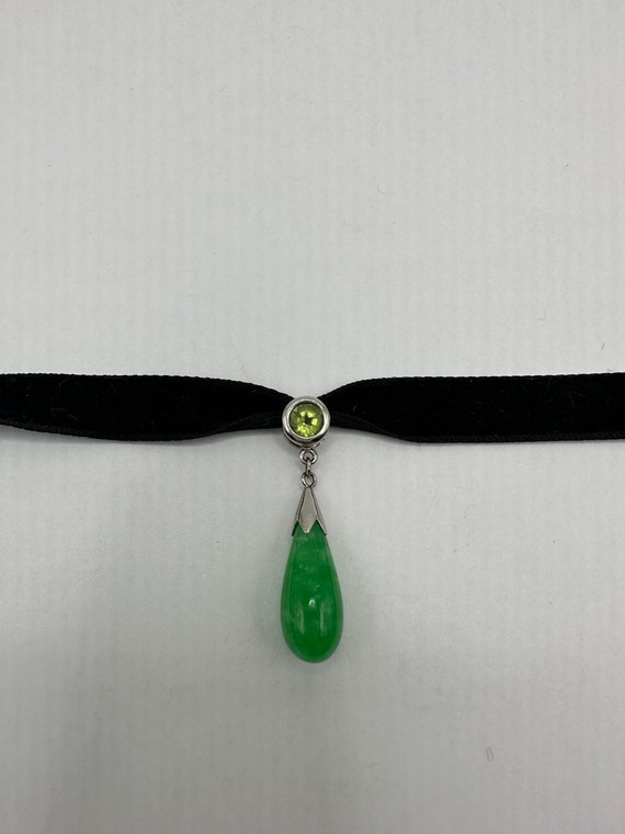 Vintage Green Jade Choker 925 Sterling Silver Necklace - Gem