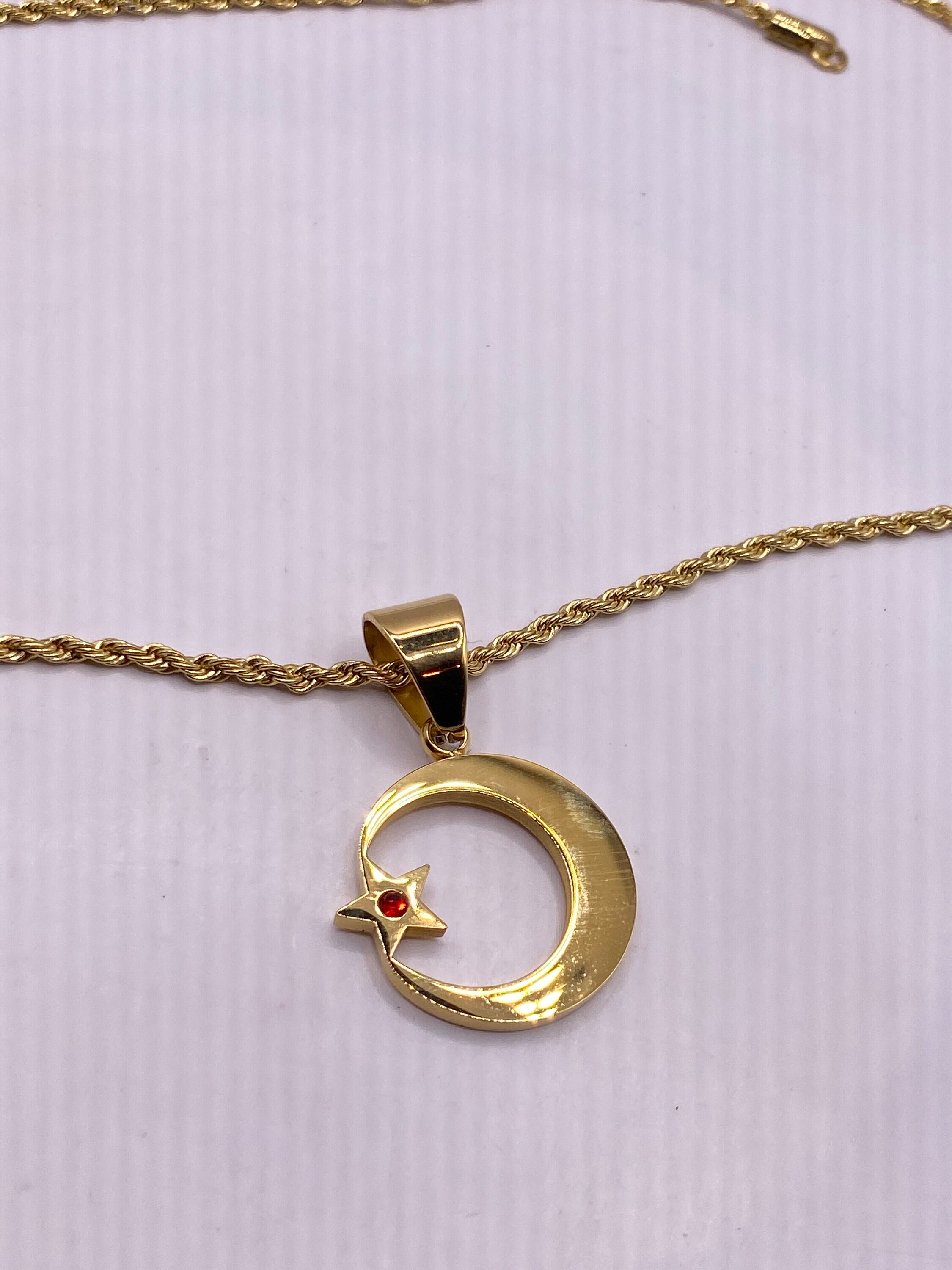 Vintage Gold Pendant Nation of Islam Muslim Moon Crescent Star Charm ...