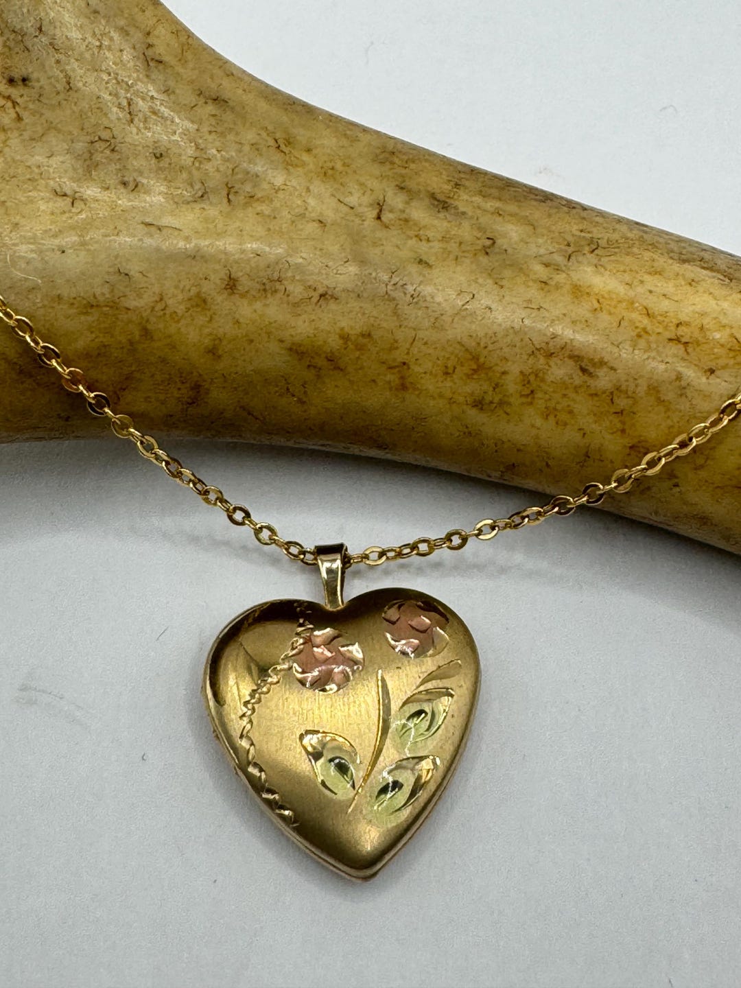 Vintage Gold Locket Tiny Heart Photo Locket Necklace 9K Gold Filled ...