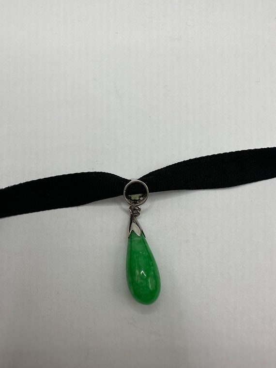Vintage Green Jade Choker 925 Sterling Silver Necklace - Gem