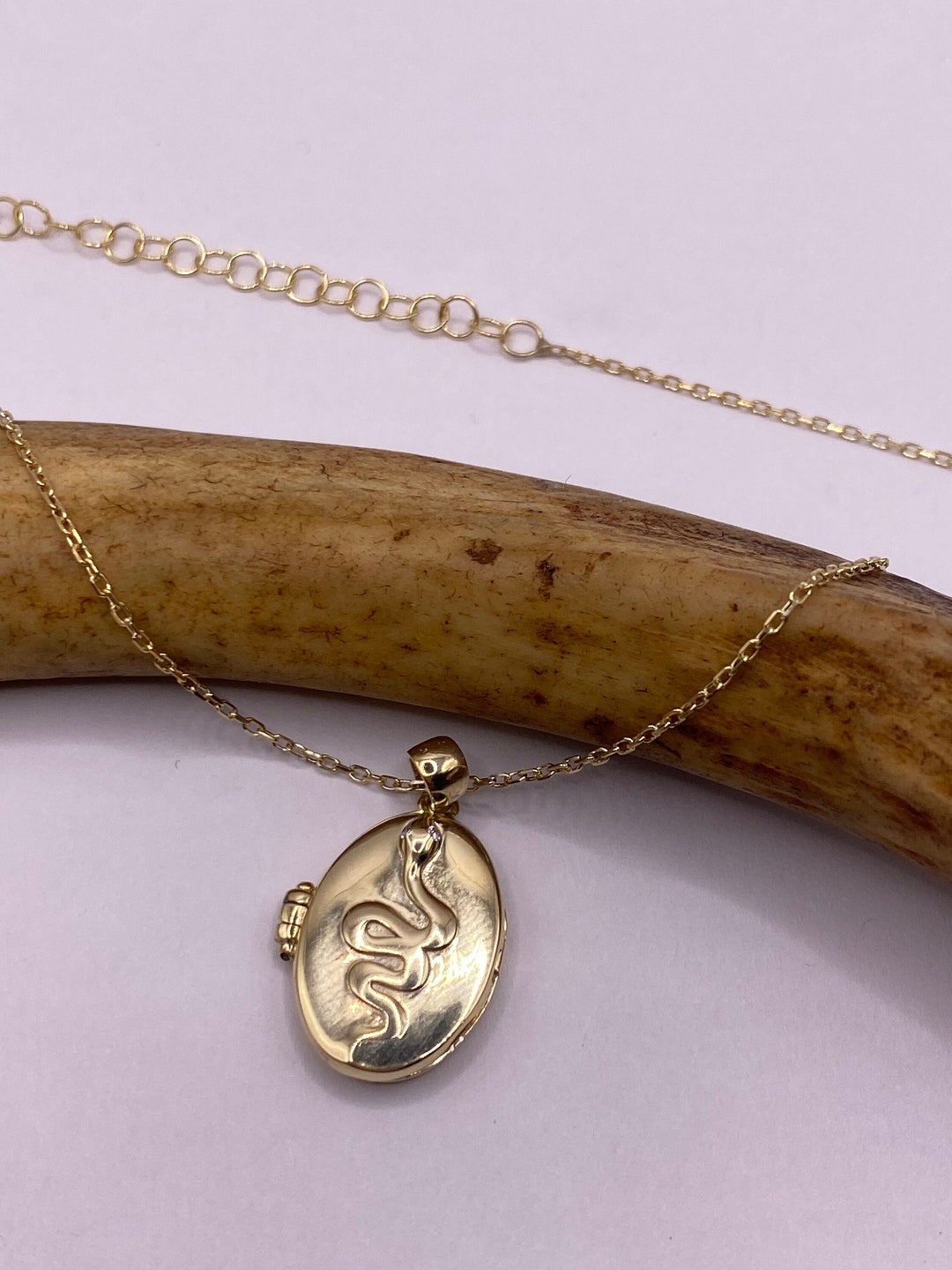 Vintage Gold Photo Locket Mini Engraved Snake Serpent Photo Memory ...