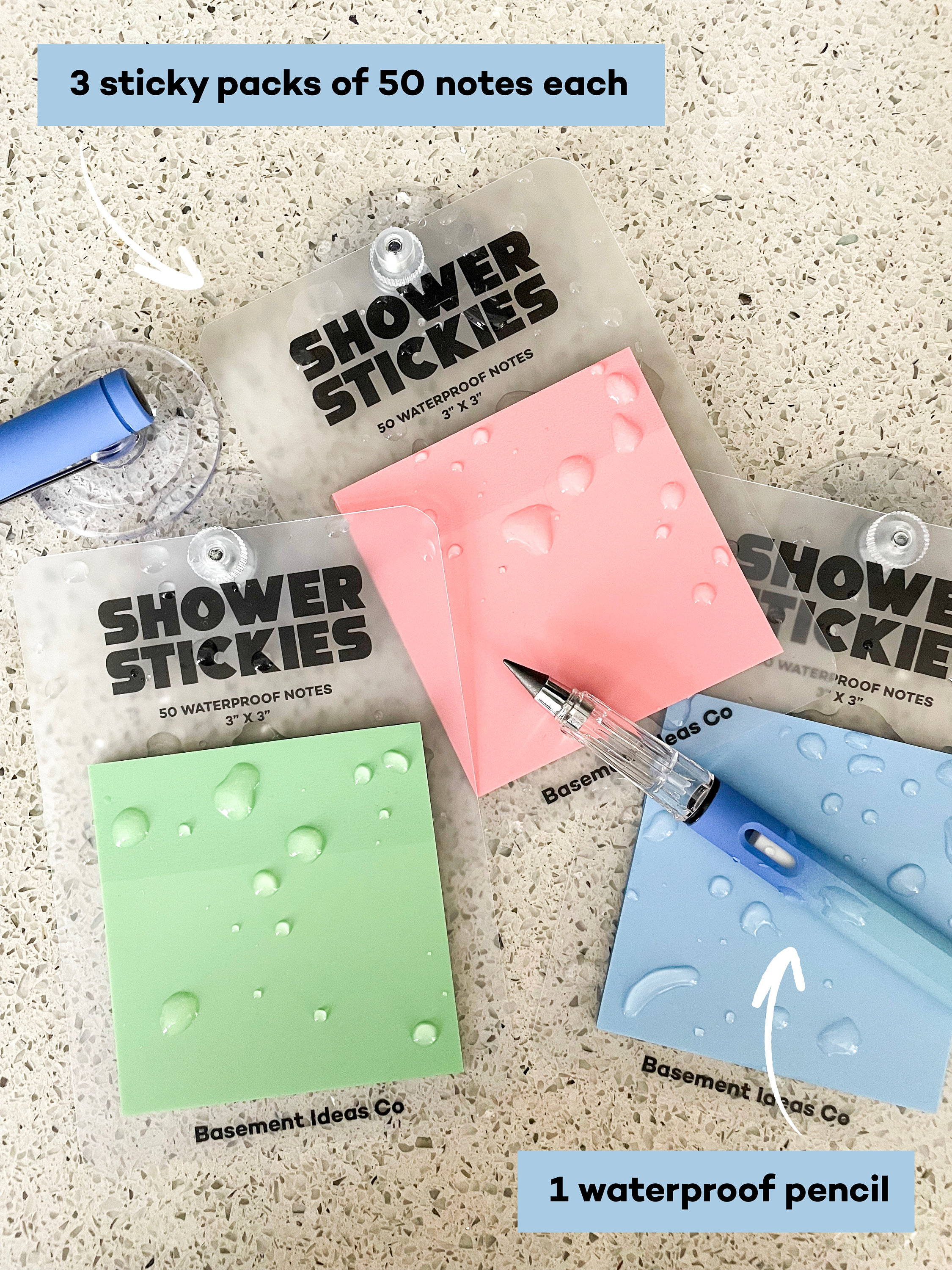 Shower Stickies: 50-pack Waterproof Notes With Suction Cup Pencil ...