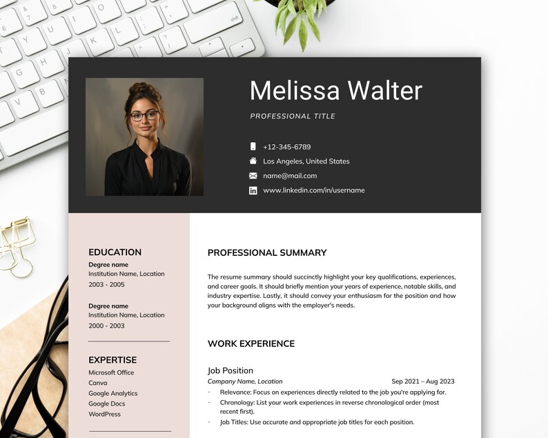 CV Template | Professional Resume With Photo for Word & Mac Pages ...