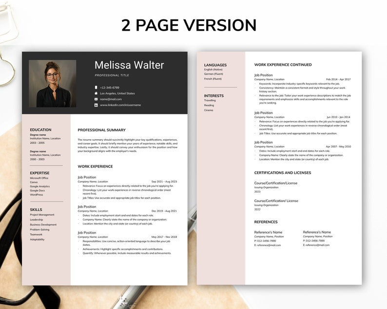 CV Template | Professional Resume With Photo for Word & Mac Pages ...