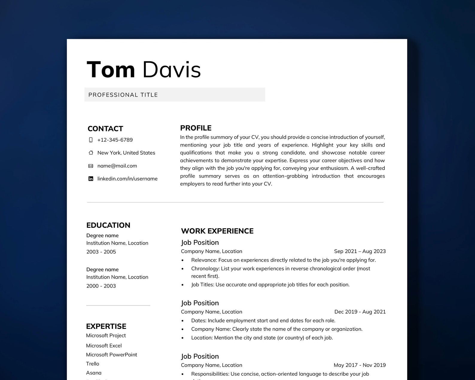 Ats-friendly Professional Resume CV Template for Word & Mac Pages With ...