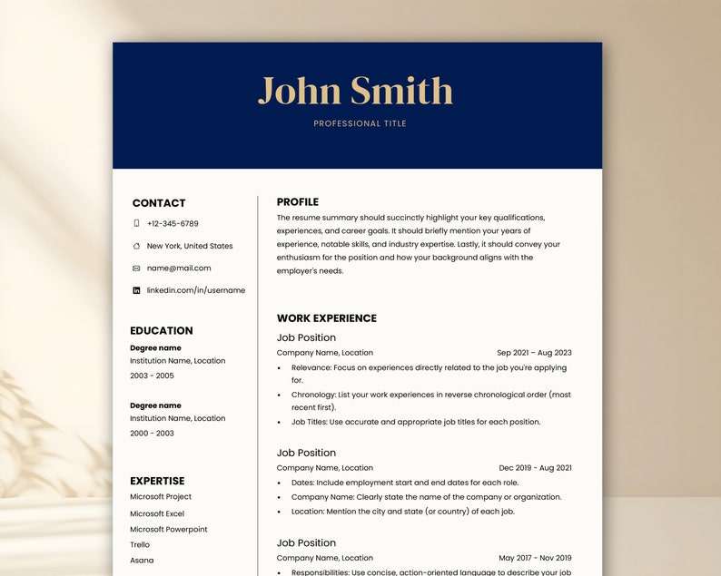 Ats-friendly Professional Resume CV Template for Word & Mac Pages ...