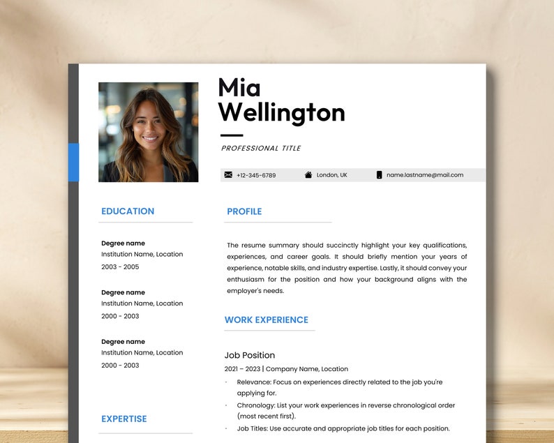 CV Template | Professional Resume With Photo for Word & Mac Pages ...
