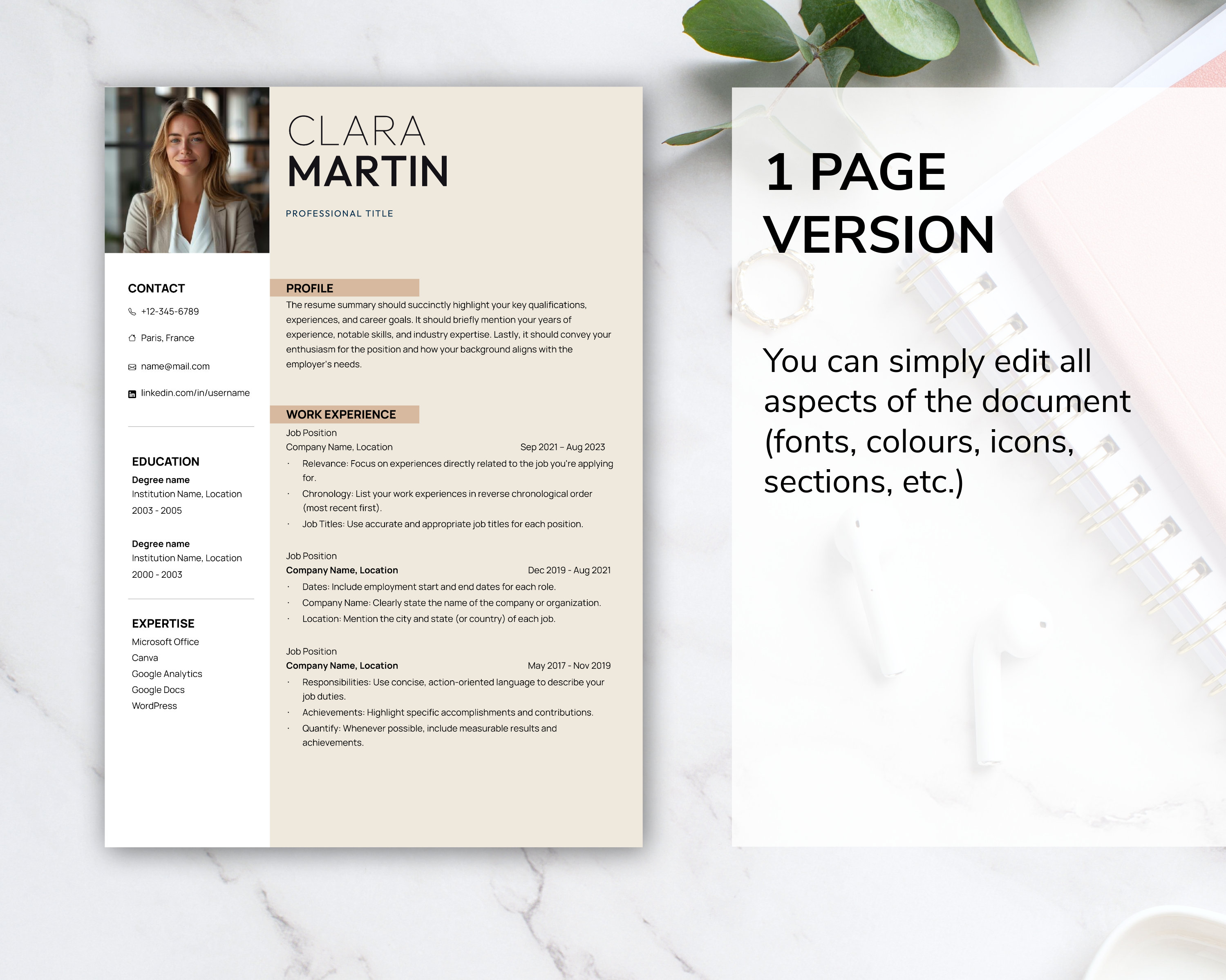Modern CV Template Word & Mac Pages Including Cover Letter | Resume ...