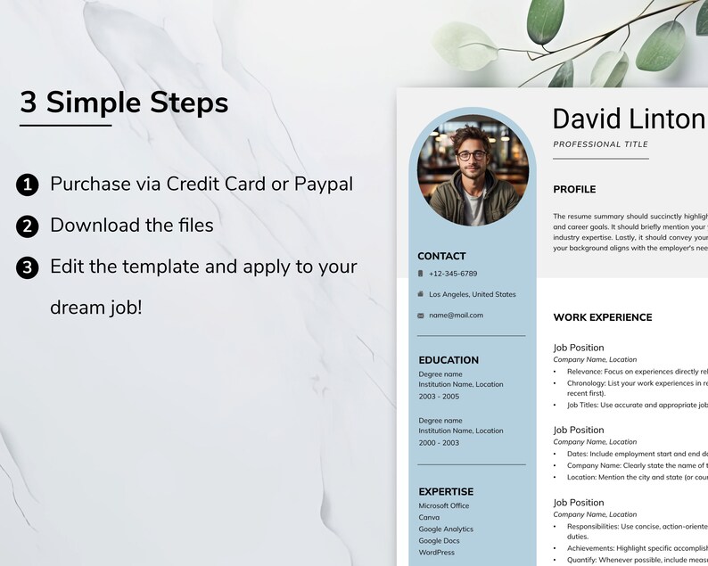 Modern Resume CV Template With Photo for Word & Mac Pages Including ...