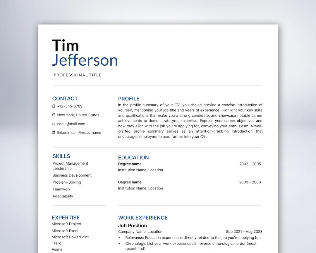 Executive Resume CV Template for Word & Mac Pages Including Cover ...