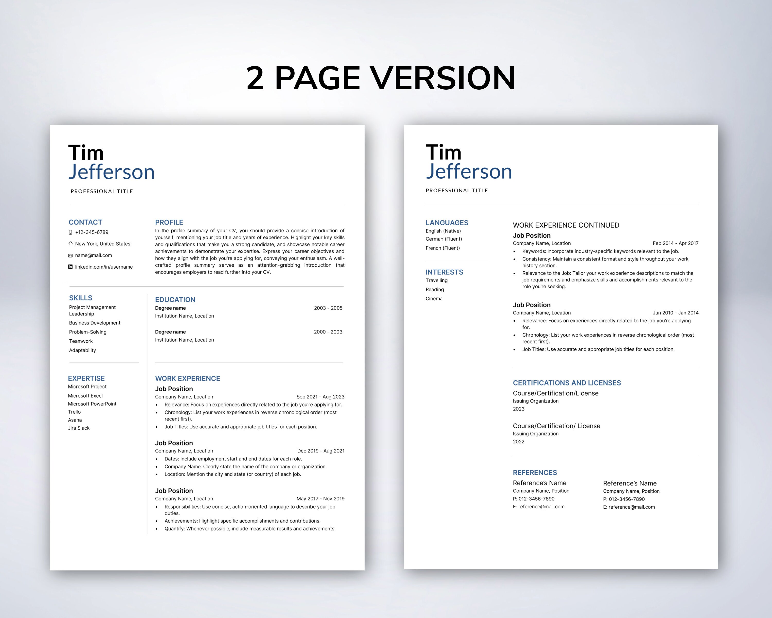 Executive Resume CV Template for Word & Mac Pages Including Cover ...