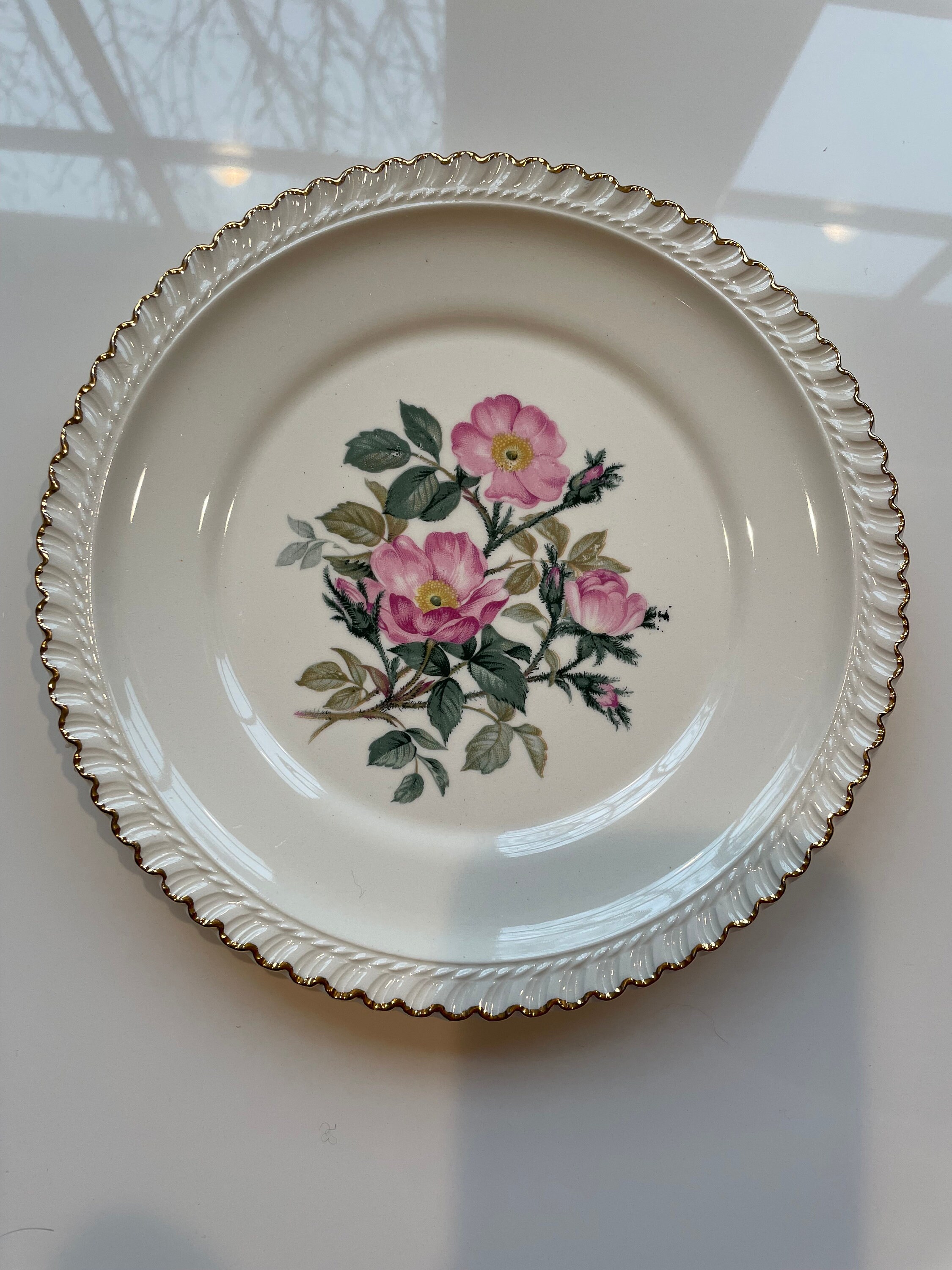 Harker Pottery Co. 22 KT Gold Trimmed Salad Plates Pink Wild Rose ...