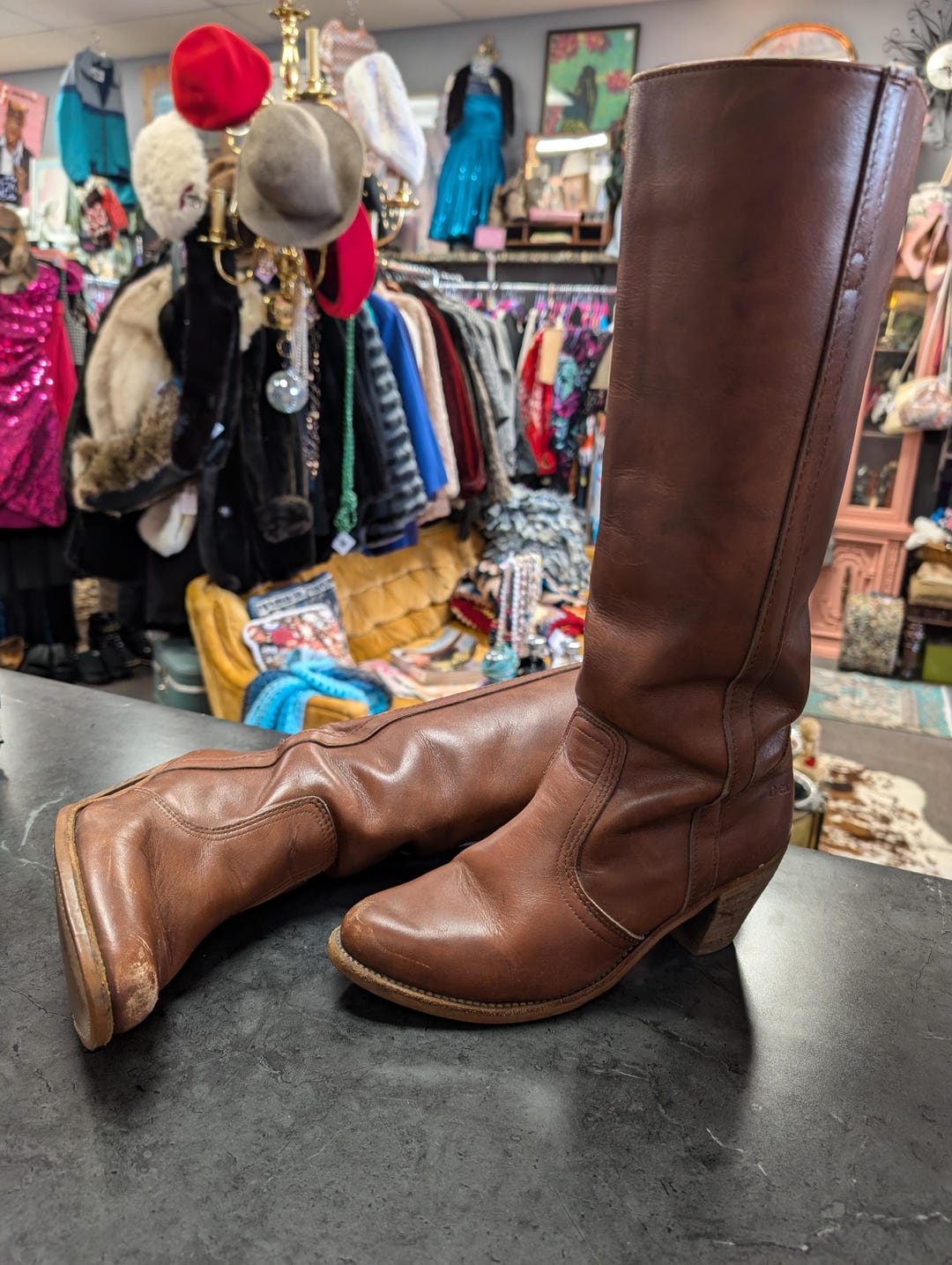 Vintage USA Made Dexter DEX Ladies Boots 8.5M Honey Brown Leather Knee ...