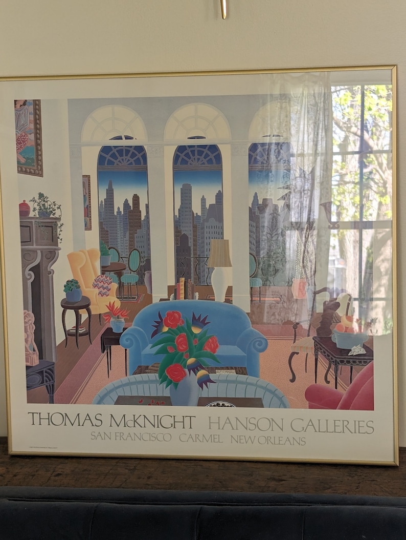Vintage 1985 Framed Print Thomas Mcknight Hanson Galleries Blue Couch ...
