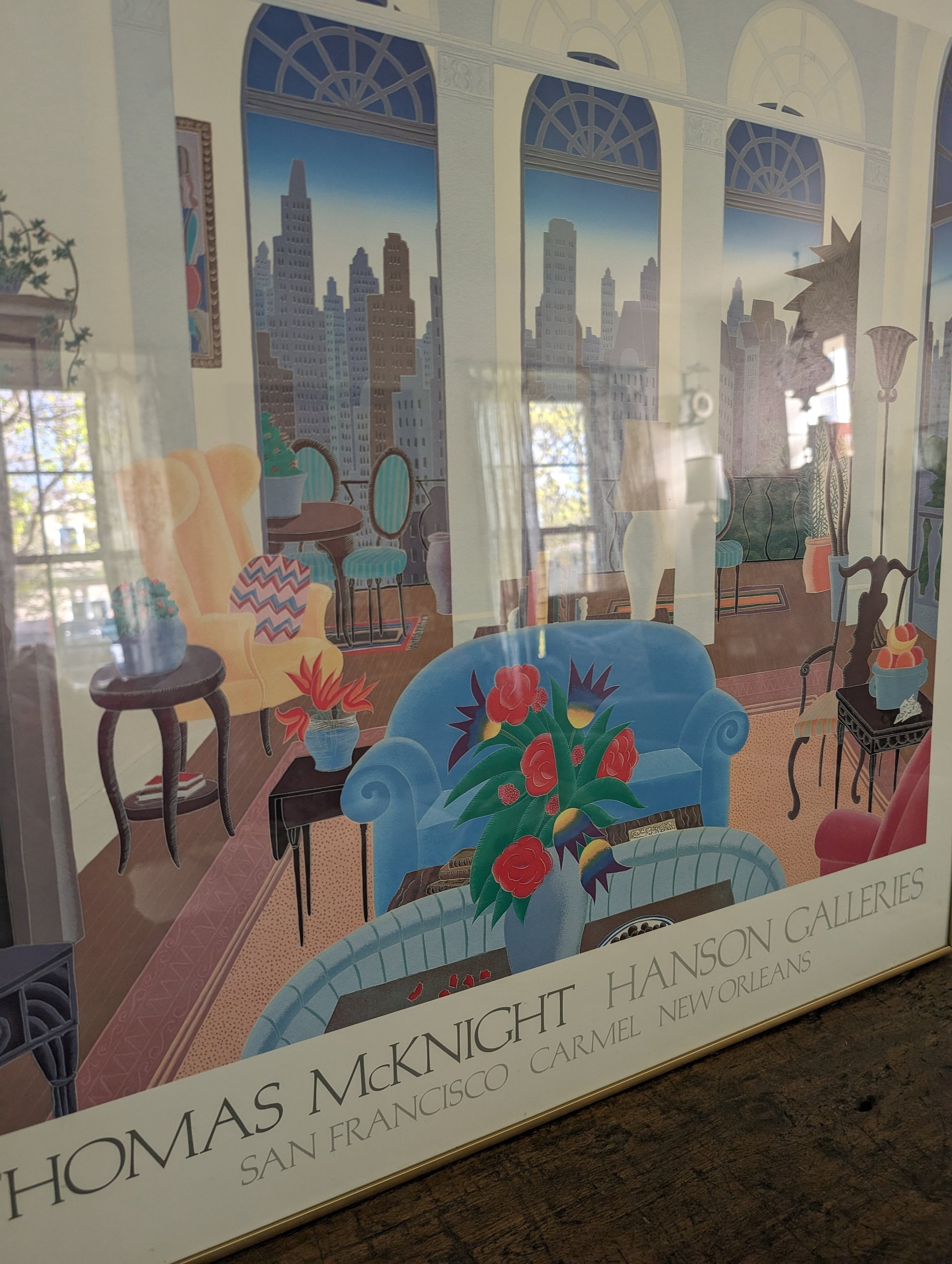 Vintage 1985 Framed Print Thomas Mcknight Hanson Galleries Blue Couch ...