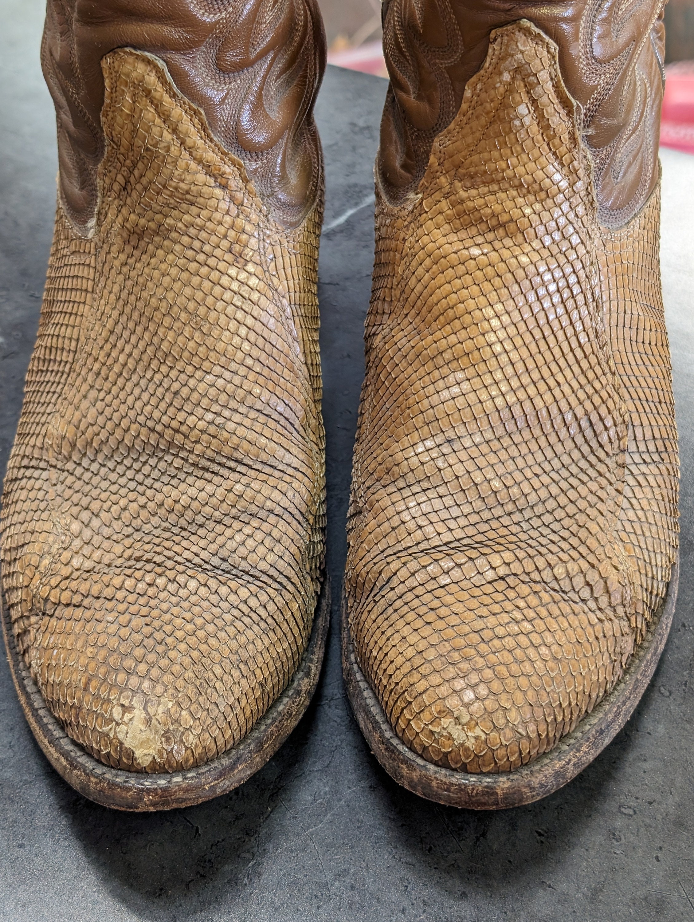 Worn in Tony Lama Cowboy Boots Mens 8D Vintage Western Snakeskin ...