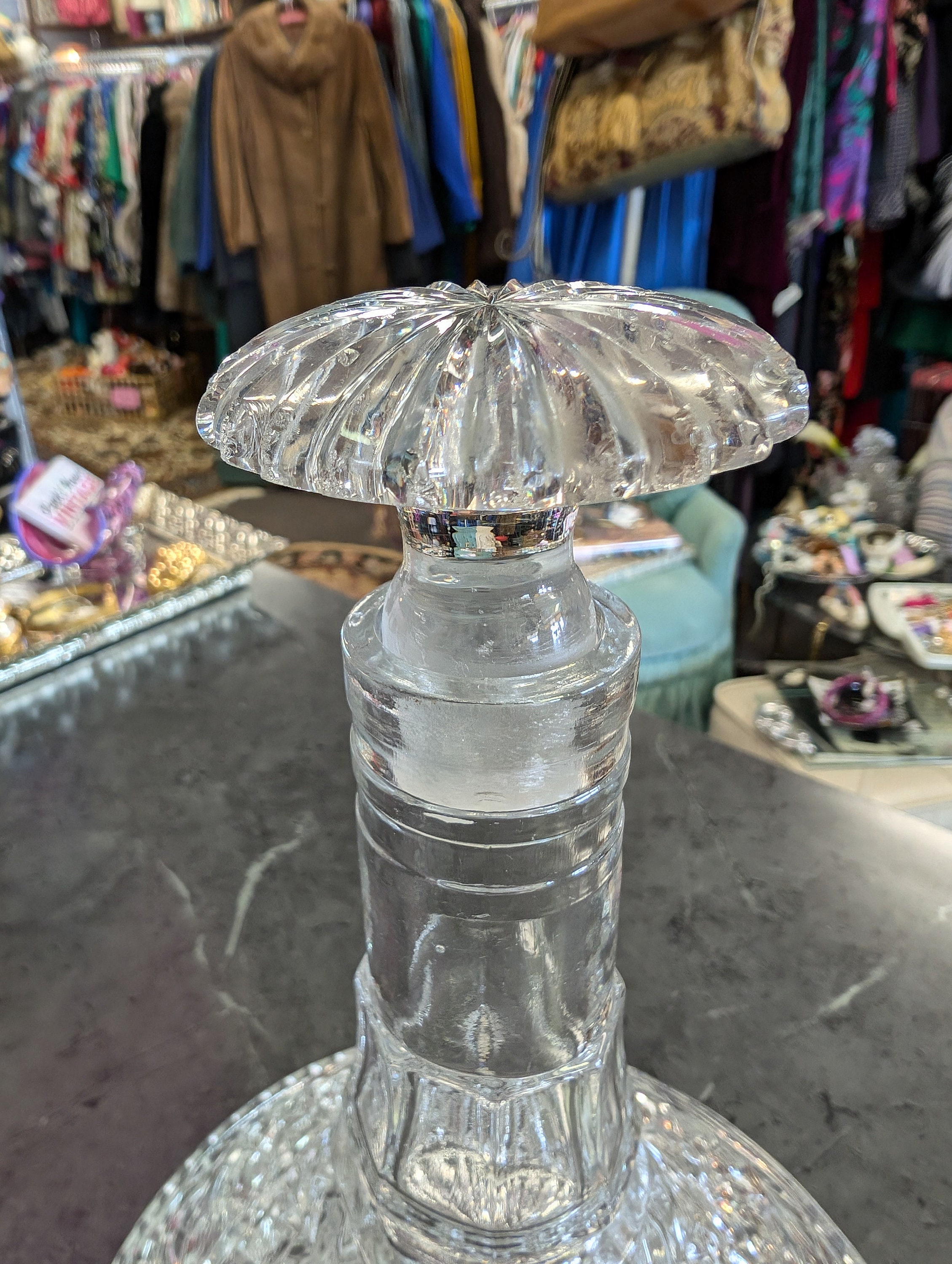 Cut Glass Crystal Vintage Decanter and Topper Flowers Clear Detailed ...