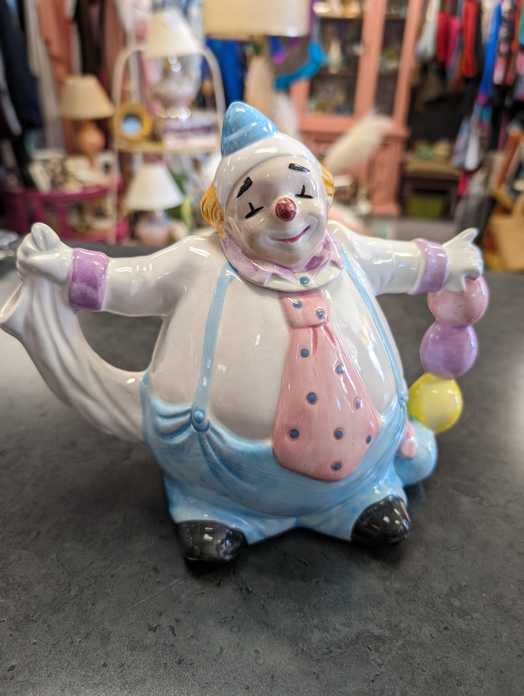 A Goofy Clown Ceramic Tea Pot Vintage Pastel Painted Glazed Juggling ...