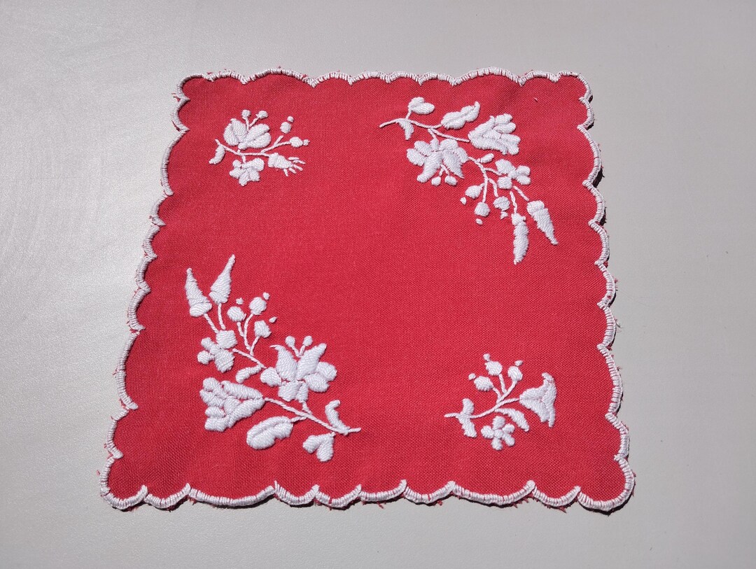 Hand Embroidered Hungarian Folk Art Doily: Red Floral Table Decor - Etsy