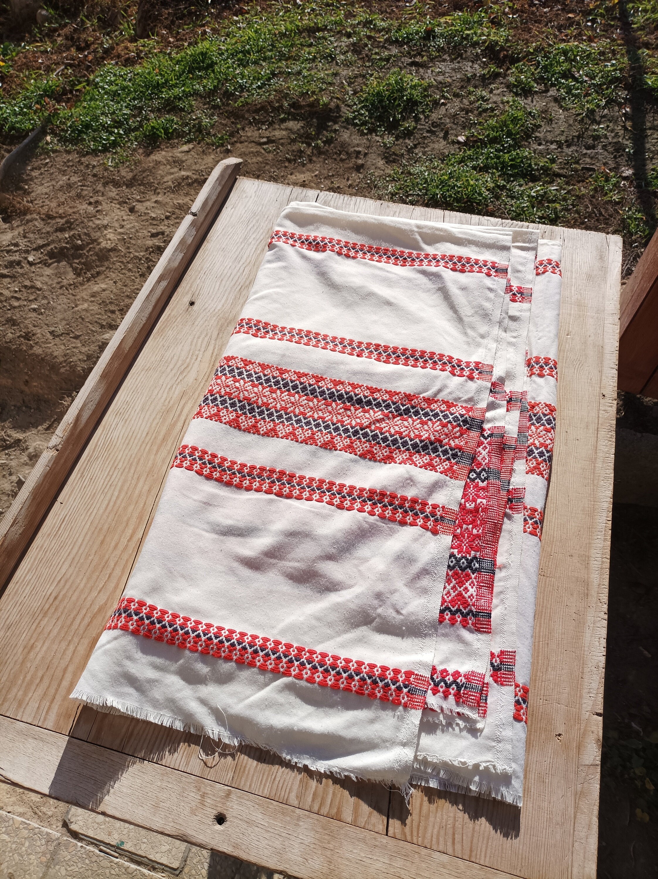 Vintage Huge Retro Traditional Line Decorated Thick Woven Red and Black ...